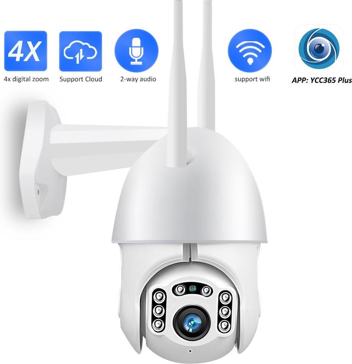 1080P Draadloze WiFi IP66 CCTV Camera 345° / 90° PTZ 4X Digitale Zoom ...