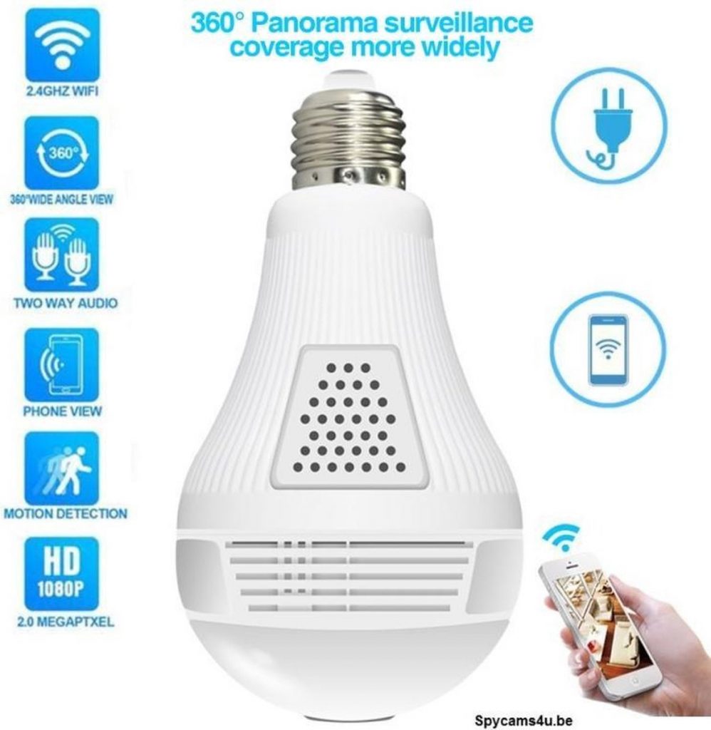 Verborgen camera in lamp | 360 Graden panoramische lamp | E27 fitting | Bewegingsdetectie | Spy ...