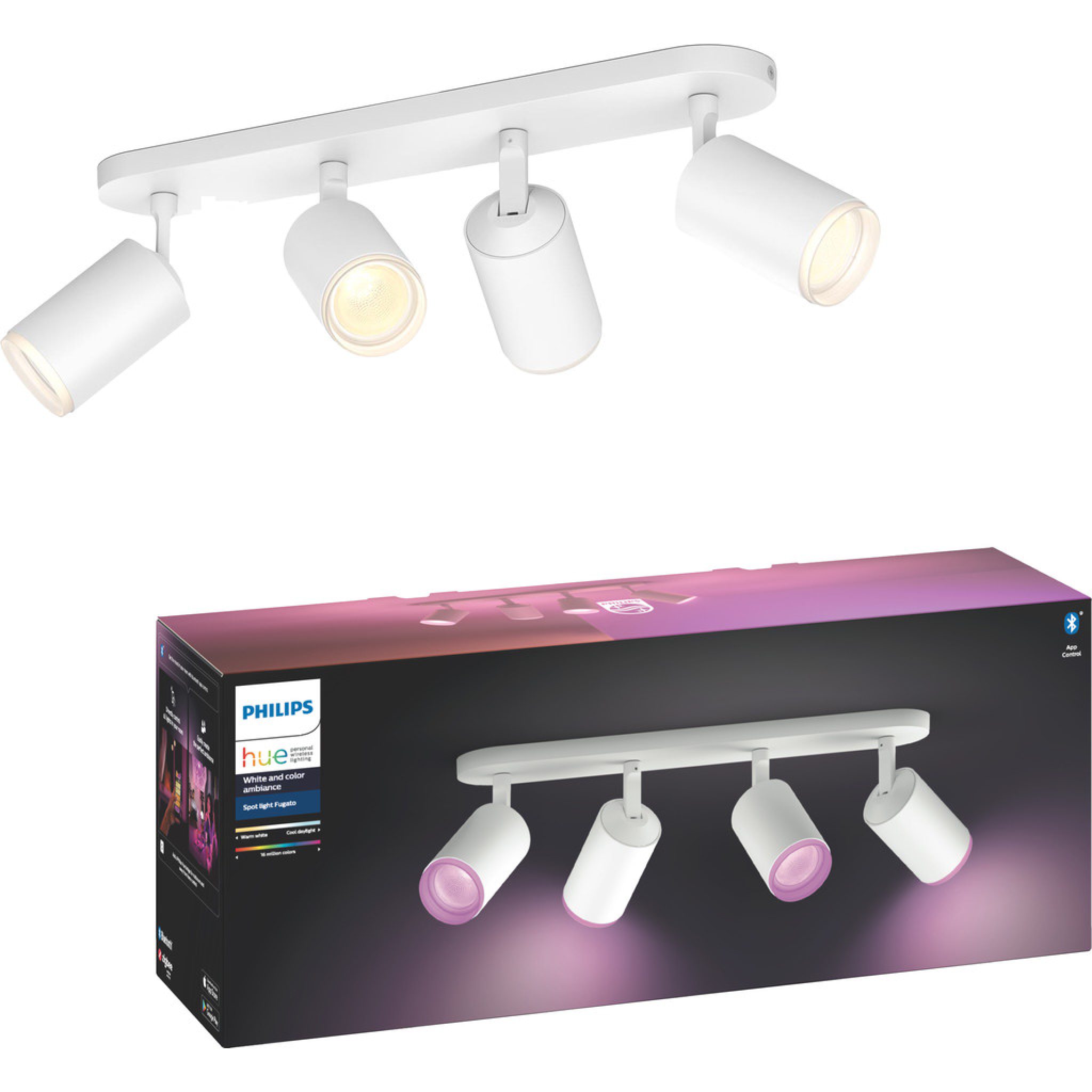 Philips Hue Fugato 4-Spot White & Colour Bluetooth wit - Smart Gear Compare