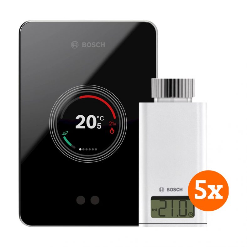 Bosch EasyControl CT200 zwart + 5x Bosch EasyControl Smart Radiator Thermostat RT10-RF - Smart ...