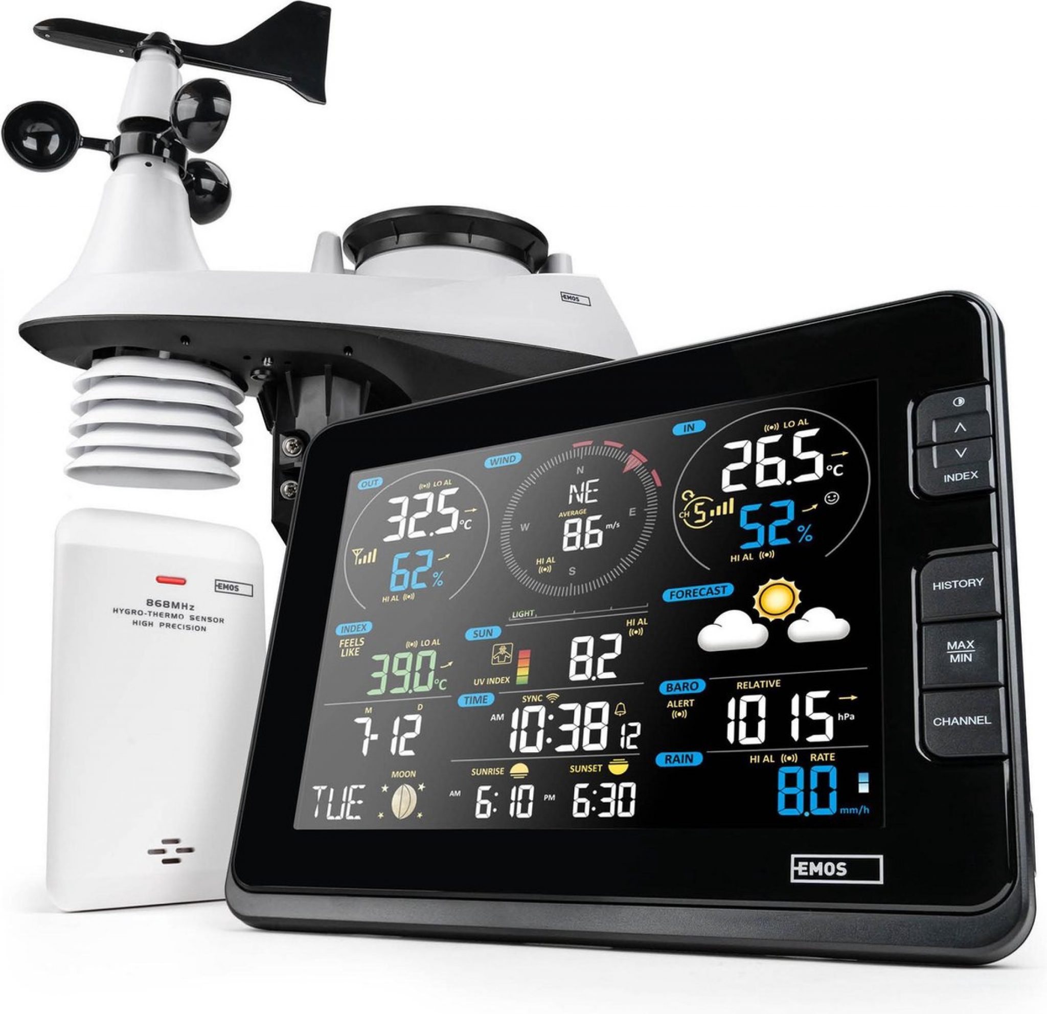 EMOS Weerstation met Wifi, Draadloos Binnen- en Buitenweersysteem met ...