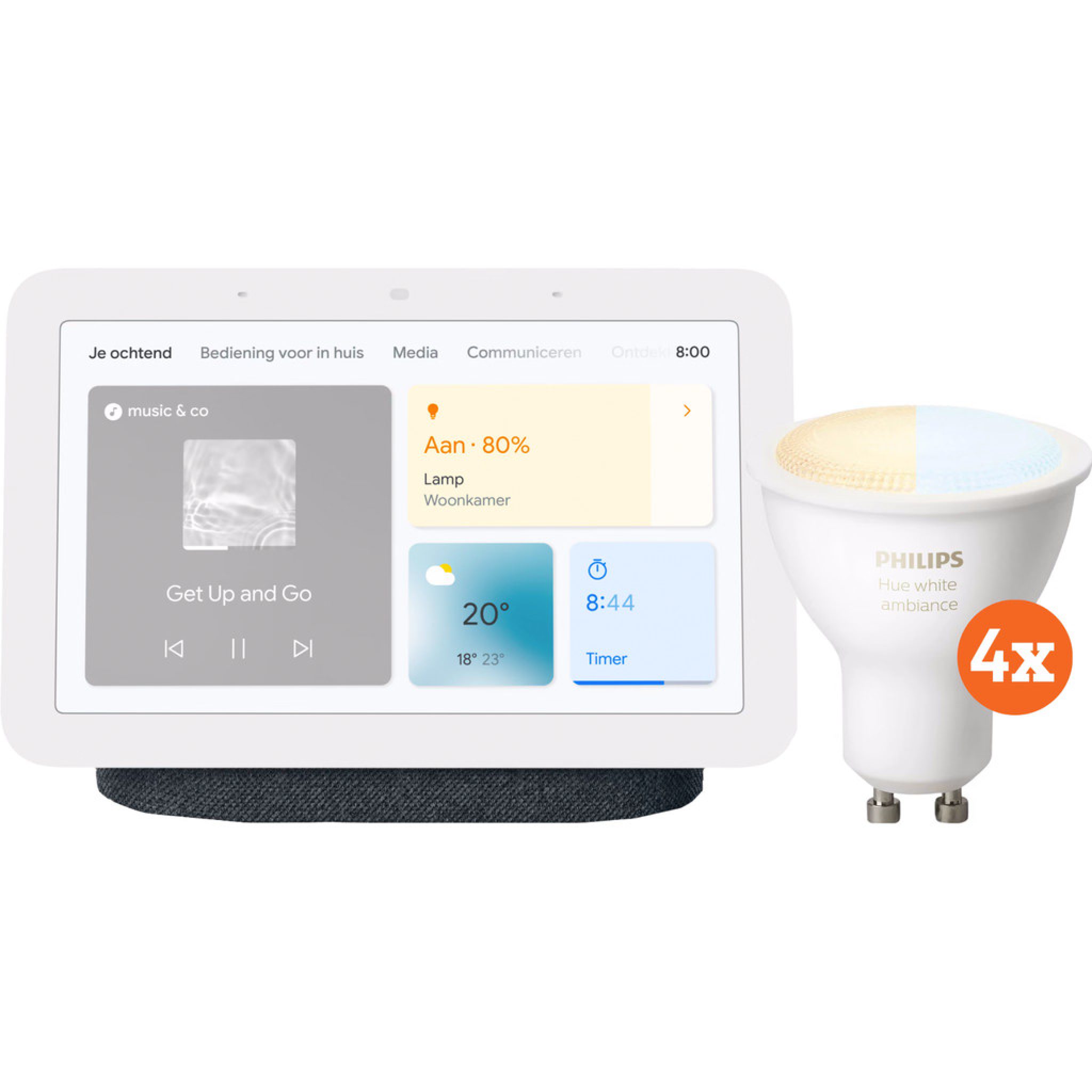 Google Nest Hub Charcoal + Philips Hue GU10 White Ambiance 4-pack ...