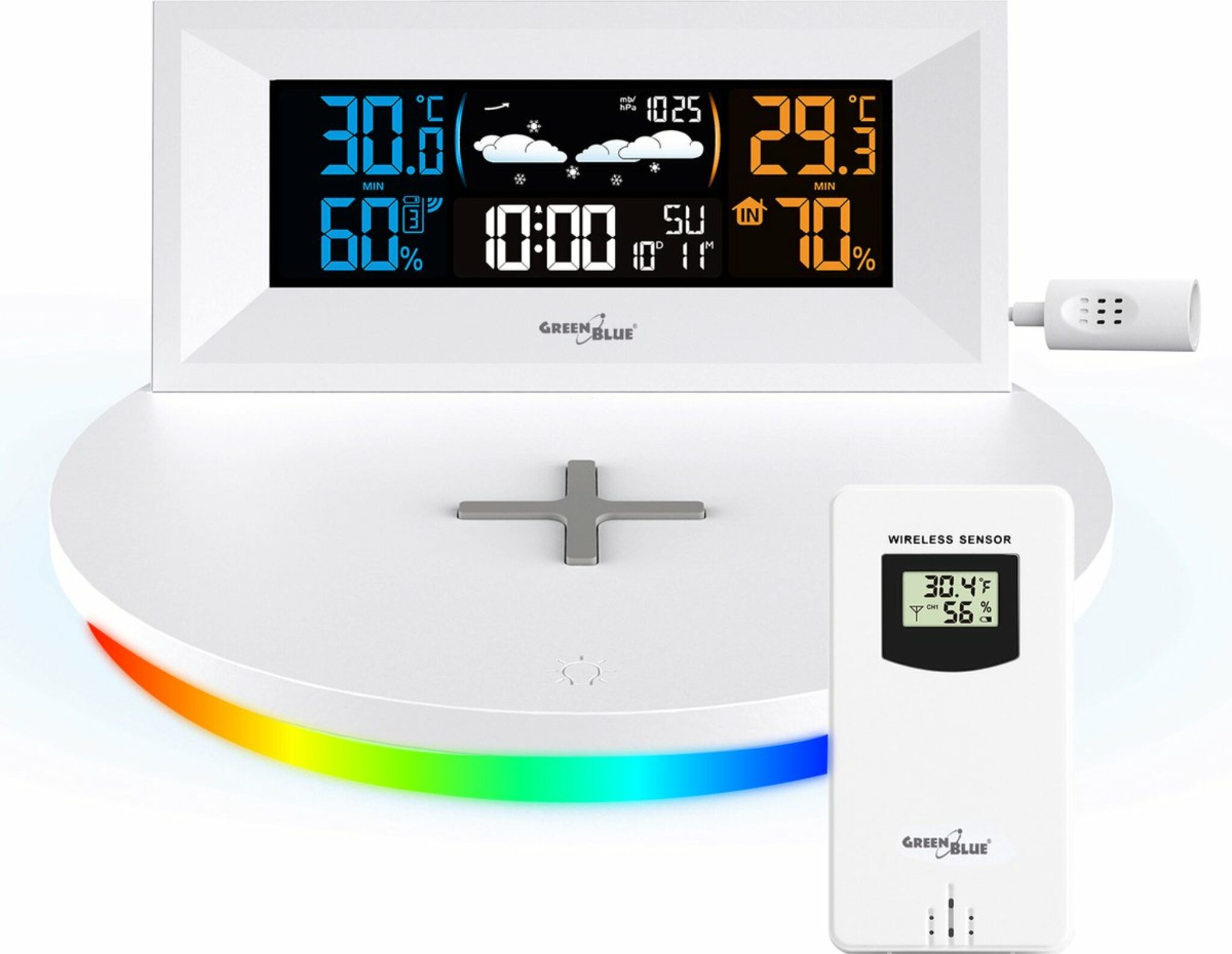 GreenBlue - Draadloos weerstation met draadloze Qi-oplader | Mood Light ...